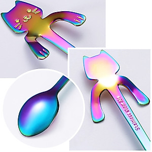 Cat Spoon Coffee Tea Spoon Set, ESRISE Stainless Steel Hanging Cup Teaspoons Demitasse Mini Long Cute Kitten Stirring Spoon for Dessert Drink Mixing Milkshake (Multicolor)