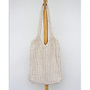 ENBEI Women's Shoulder Handbags Hand crocheted Bags large Shoulder Shopping Bag tote bag aesthetic cute tote bags (White)