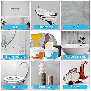 Tub Repair Kit White & Porcelain Repair Kit 3.7 OZ - Bathtub Repair Kit for Cracked Bathtub, Fiberglass Repair Kit with Super Adhesion, Works on Ceramic Sink Repair and Acrylic Bathtub Damage