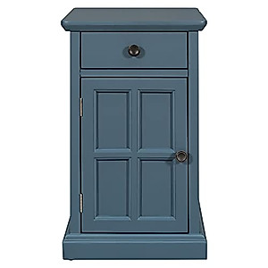 P PURLOVE Classic Vintage Living Room End Table, Wooden Side Table with USB Ports and One Multifunctional Drawer with Cup Holders (Antique Navy)