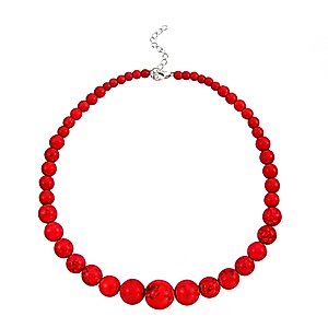 COLORFUL BLING Handmade Multicolor Beaded Simulated Turquoise Strand Statement Chunky Necklace for Women Hawaiian Bohemia Jewelry-red