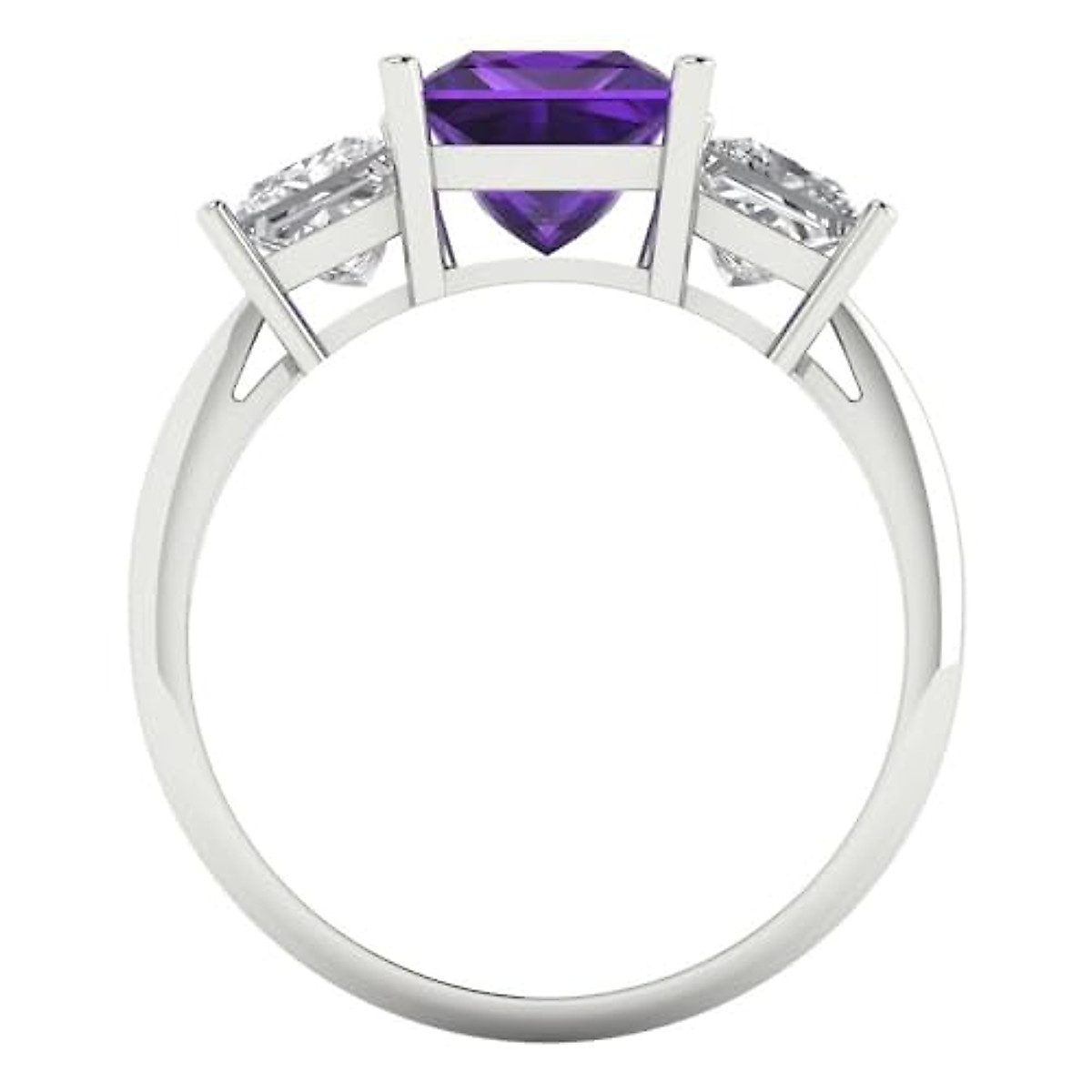 Clara Pucci 3.0 ct Princess Cut 3 Stone Solitaire Genuine Natural Amethyst Engagement Promise Anniversary Bridal Ring 18K White Gold 7