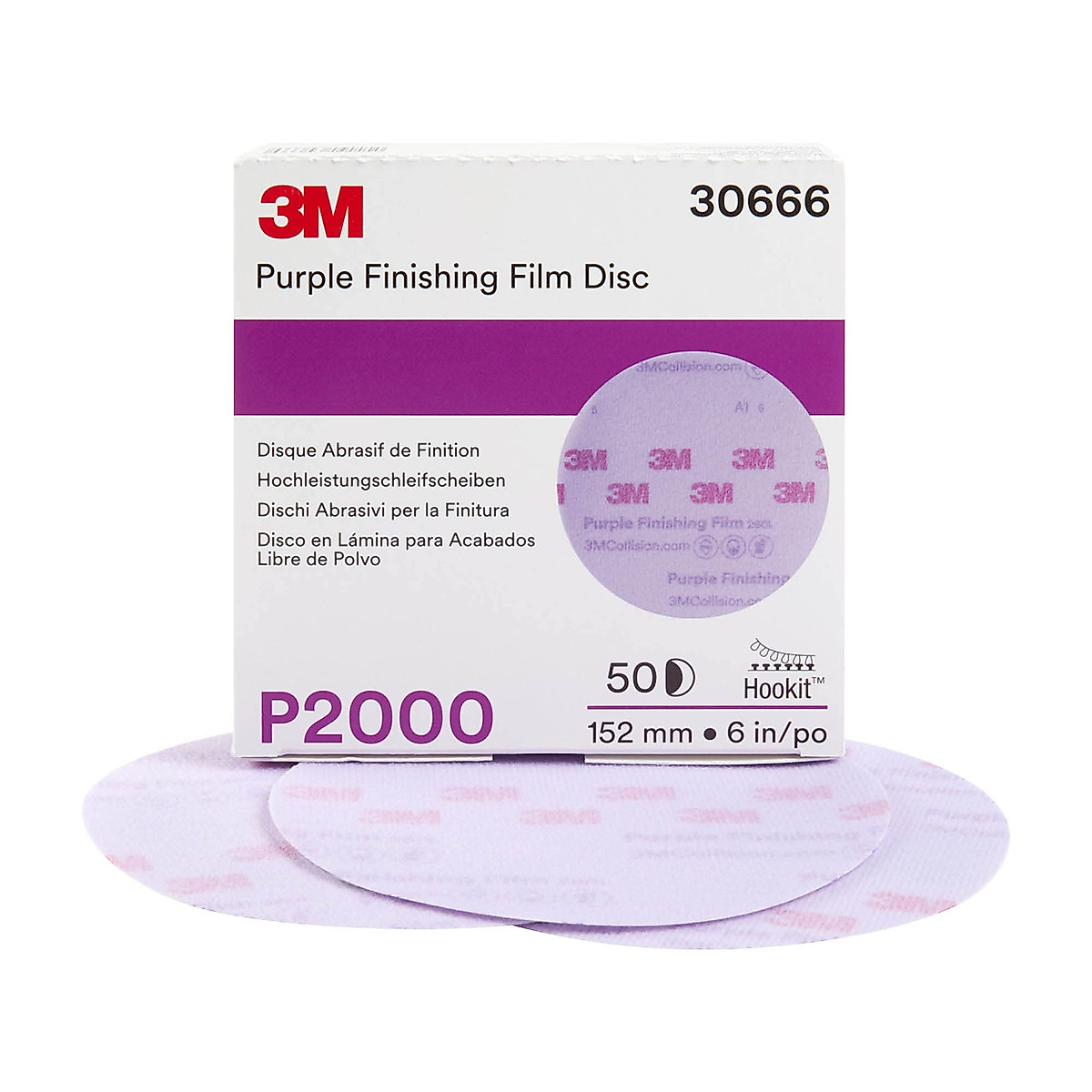 3M Hookit Purple Finishing Film Abrasive Disc 30666, 6 in, 2000+ Grade, 50 Pack, Clear Coat Sanding, Paint Finishing, Defect Removal, Long Lasting