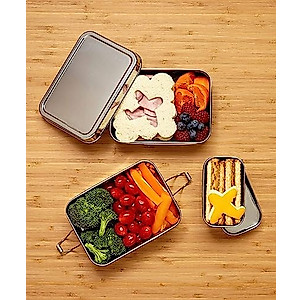 Ecolunchbox Three-in-One Stainless Steel Two Level Steel Bento Box With Snack Container Regular - Holds 4 Cups of Food - Not Leak-Proof (1)
