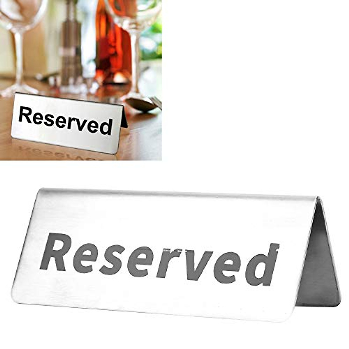 01 V‑Type Reusable Easy to Clean Restaurant Supplies Table Sign, Silver Stainless Steel Table Sign, Weddings for Home Hotels Catering Events(Reserved)