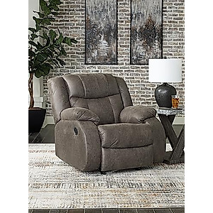Signature Design by Ashley First Base Modern Faux Leather Rocker Recliner, Gray