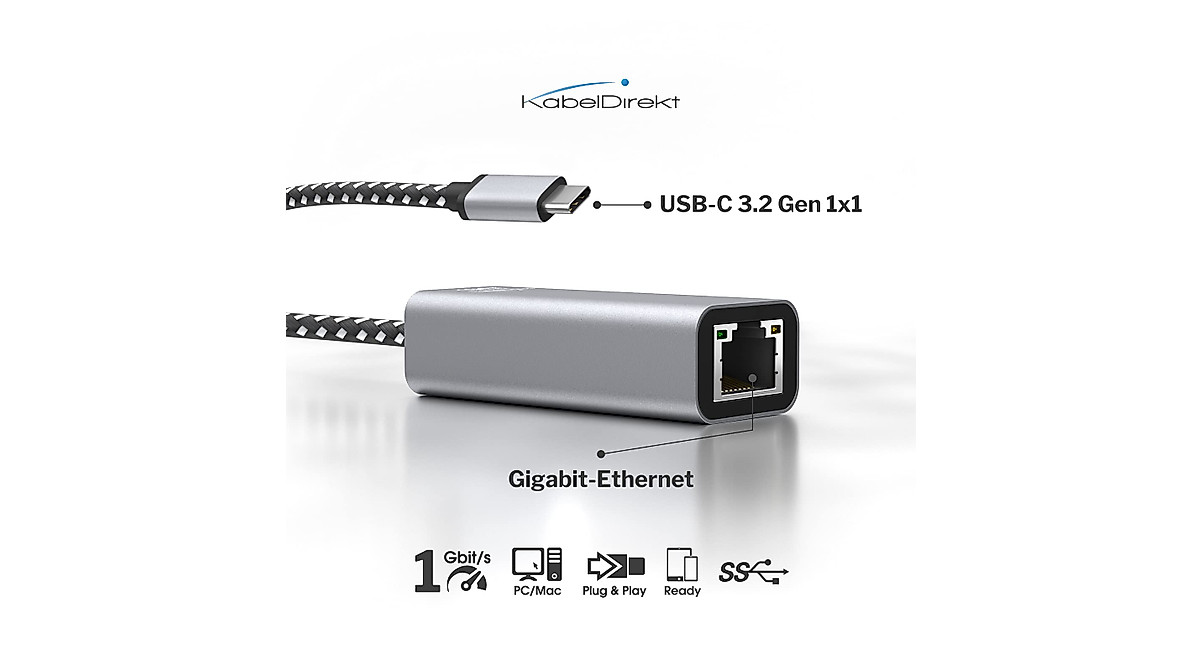 USB C Ethernet adapter with break-proof, full metal case (USB-C male to ...