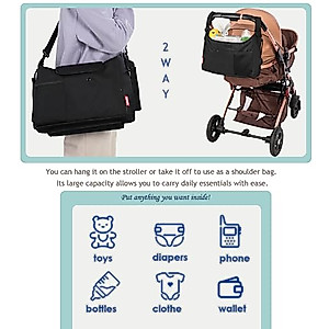 ｕｎａｉｌｕ Universal Stroller Organizer with Double Cup Holder, Expandable Stroller Caddy, Stroller Bag Accessories Fits for Uppababy, Nuna, Baby Jogger, Britax, Doona Strollers and Pet stroller