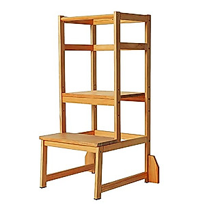 Zytty Toddler Step Stool Toddler Kitchen Stool, Adjustable-Height Toddler Tower Stool Kitchen Wooden Helper Step Stools for Kids, Natural…