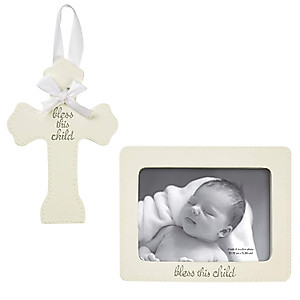C.R. Gibson Resin Baby Cross and ''Bless This Child'' Baby Photo Frame Set, Frame Measures 5.5'' x 7'' and Cross Measures 4.5'' x 6.75''