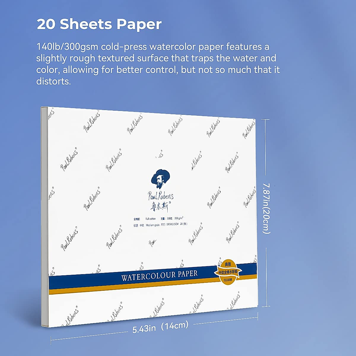 Paul Rubens Artist Quality Watercolor Paper, Painting Paper Acid-Free Cold Pressed 7.87'' x 5.43'', 100% Cotton 300gsm 20 Sheets, Art Supplies Watercolor Drawing for Beginners, Artists