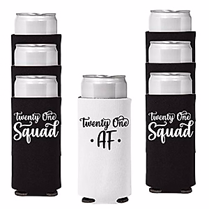 Veracco Twenty One AF Twenty One Squad Slim Can Coolie Holder 21st Birthday Gift Party Favors Decorations (Black/White, 6)