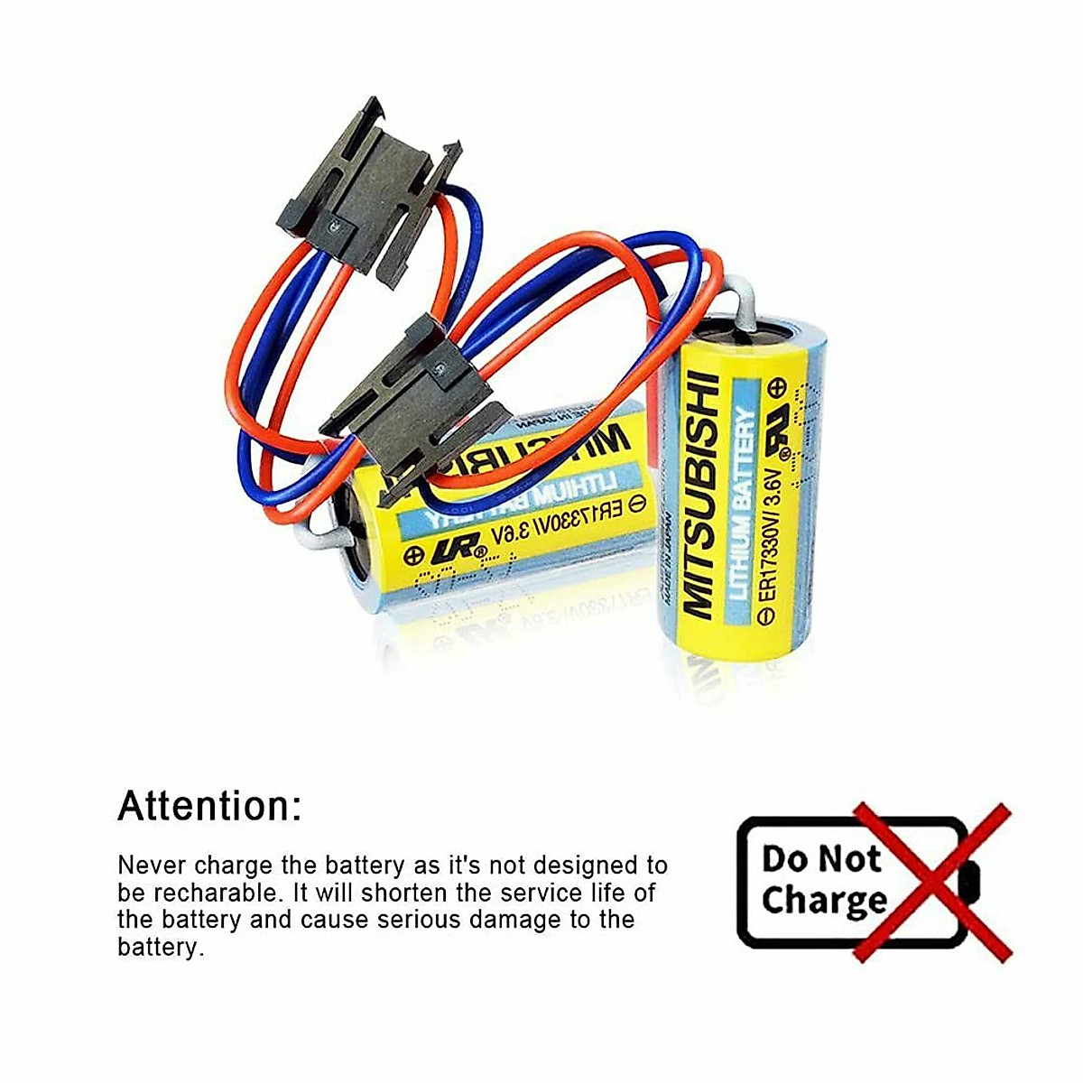BAOBUTE 5PCS MR-BAT ER17330V 3.6V 1700mAh PLC Replacement Battery with Plug Non-Rechargeable for A6BAT FANUC CNC System Power, 17*35mm