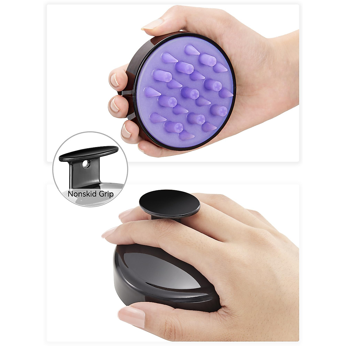 HEETA Hair Scalp Massager Brush, Updated Hair Shampoo Brush, Wet & Dry Scalp Exfoliator with Soft Silicone Bristles, Head Massager Washing Hair Care Tool for Women Men Kid for All Hair Types (Black)