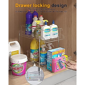 MHHA 2 Sets of 2-Tier Clear Under Bathroom Sink Organizers and Storage, Medicine Cabinet Organizer with Dividers, Pull Out Kitchen Pantry Shelf Cupboard Closet Vanity Organization Bins