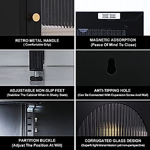 WISUNO Metal Storage Cabinet for Living Room,Bedroom,Home,Office,Kitchen,3-Tier,Glass Door,Removable Shelves (Single Glass Door, Black)