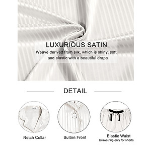 Ekouaer Women's Striped Satin Pajama Set Silk Long Sleeve Button Down Pjs Sleepwear White Striped L