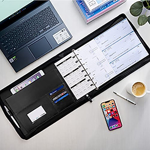 Inkline 7 Ring Check Binder Portfolio -Professional PU Leather Binder with Zippered Closure -500 Check Capacity -9x13 Inch Sheets -Document & Card Organizer - Large Tablet Pocket - Black (80013)