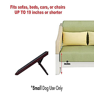 MEWANG 19" Tall Adjustable Pet Ramp - Wooden Folding Portable Dog & Cat Ramp Perfect for Bed and Car - Non Slip Carpet Surface 4 Levels Height Adjustable Ramp Up to 90 Pounds - Small Dog Use Only