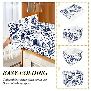 ALAZA Storage Bins Organizer Box Baskets Lidded Clothes for Shelves Closet Underwater Jellyfish Starfish Turtles Collapsible Stackable Storage Cubes Handles