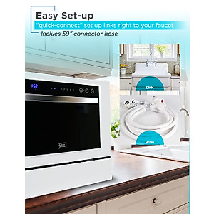 BLACK+DECKER BCD6W Compact Countertop Dishwasher, 6 Place Settings, White