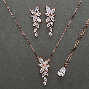 SWEETV Marquise Wedding Jewelry Set for Bride Bridesmaids, Rose Gold Bridal Jewelry Set for Wedding, Cubic Zirconia Crystal Necklace Earrings Set for Women