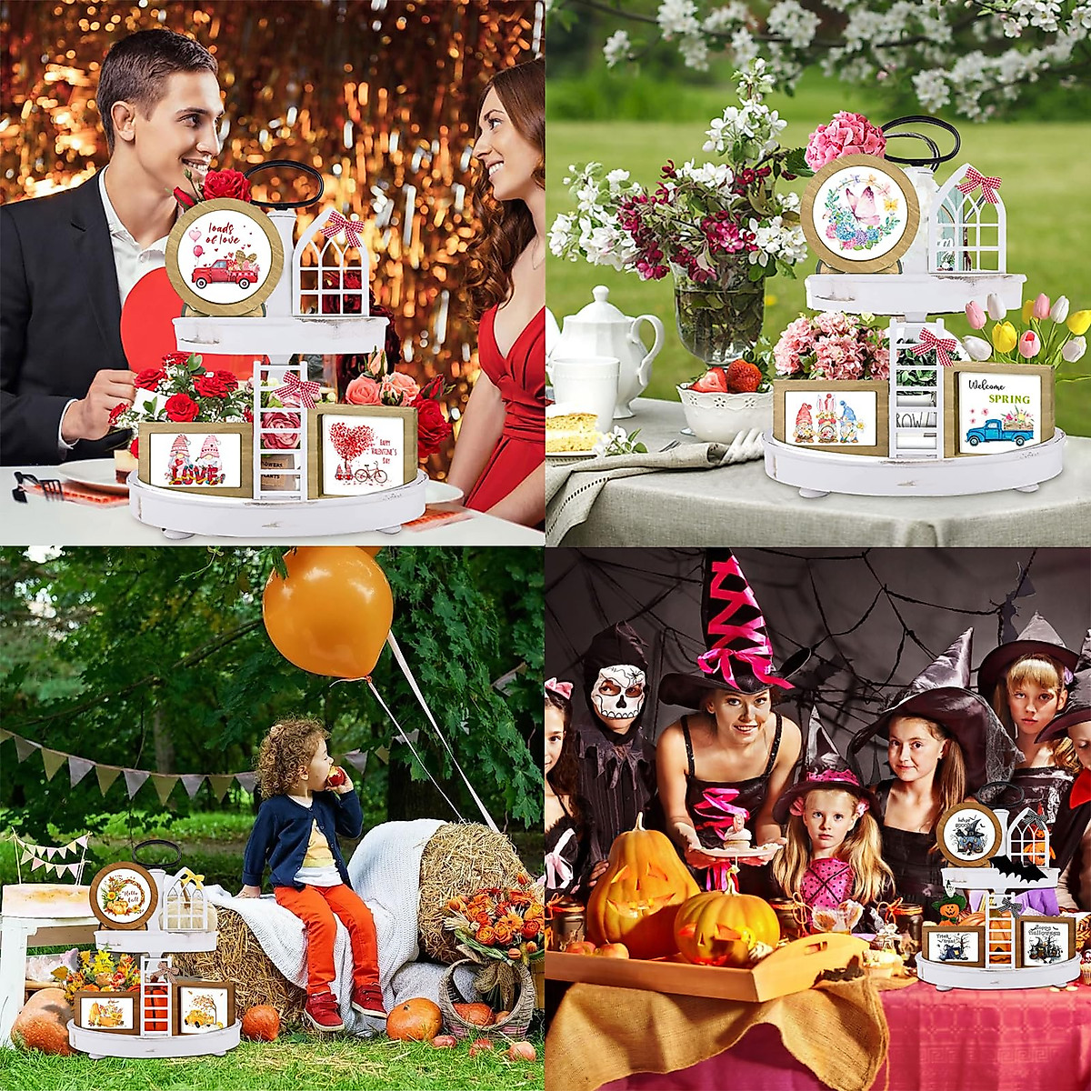 St. Patrick's Day Tiered Tray Decor St. Patrick's Day Decorations Interchangeable Decor with Wooden Frames, Arch, Ladder and 18 Cards Cards Including 36 Patterns, (36 Pattern)