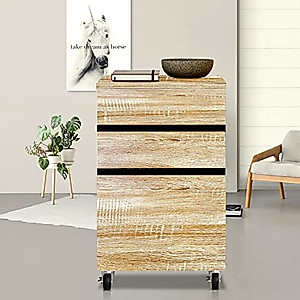YITAHOME 3 Drawer Mobile File Cabinet, Wood Filing Cabinet for Home Office Fits A4 or Letter Size, Under Desk Rolling Storage Cabinet with Wheels, Oak