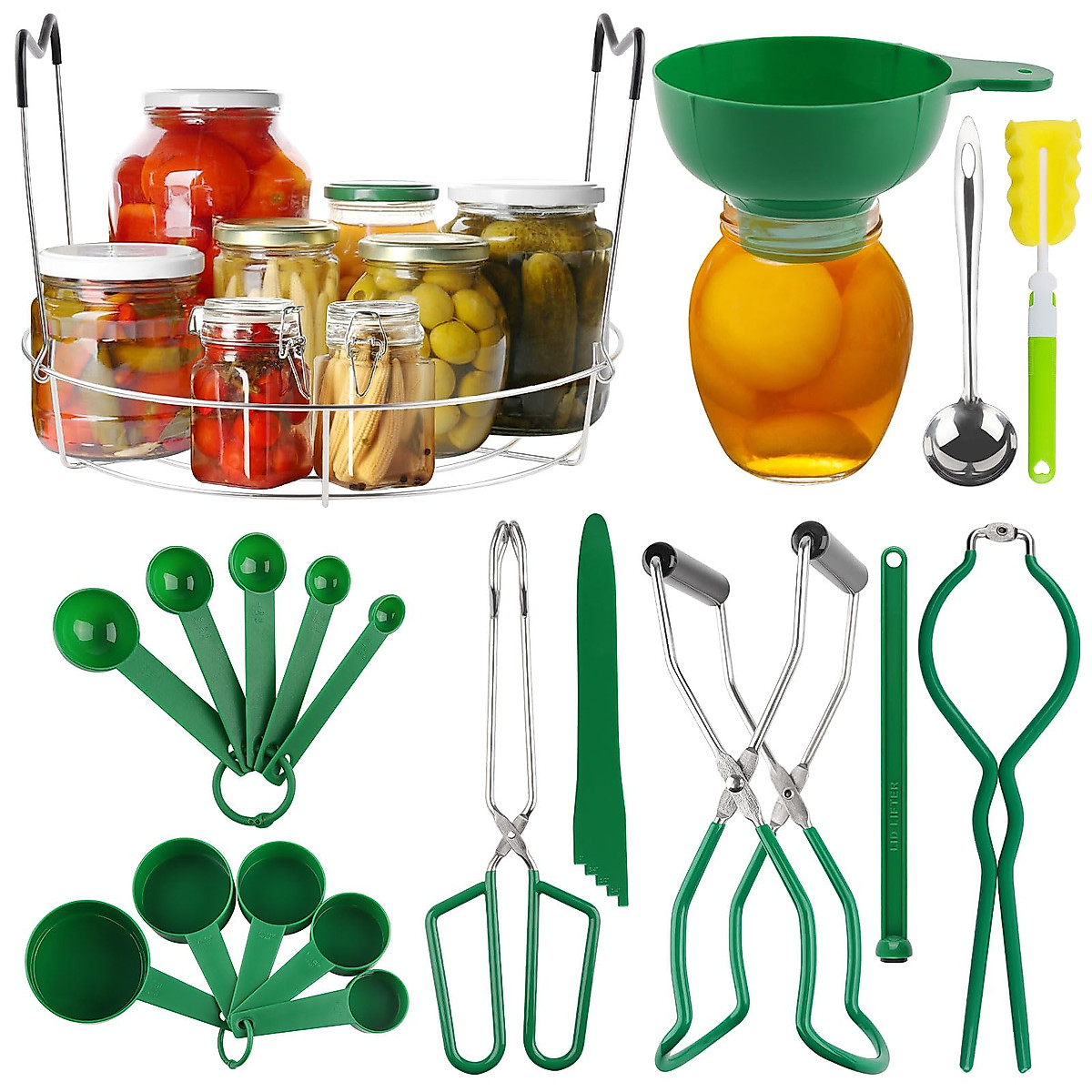 19PCS Canning Supplies Starter Kit, Kalolary Kitchen Canning Tools Canning Essentials Kit Home Canning Equipment Kit with Canning Rack Canning Tong Funnel Jar Lifter for Canned Fruit Vegetables Pickle