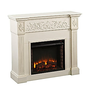 SEI Furniture Calvert Electric Carved Floral Trim Fireplace, Ivory (FA9279E)