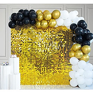 Gold Square Shimmer Wall Backdrop 12PCS Sequin Panels Backdrop Wall for Birthday Party, Anniversary Wedding Engagement Decoration