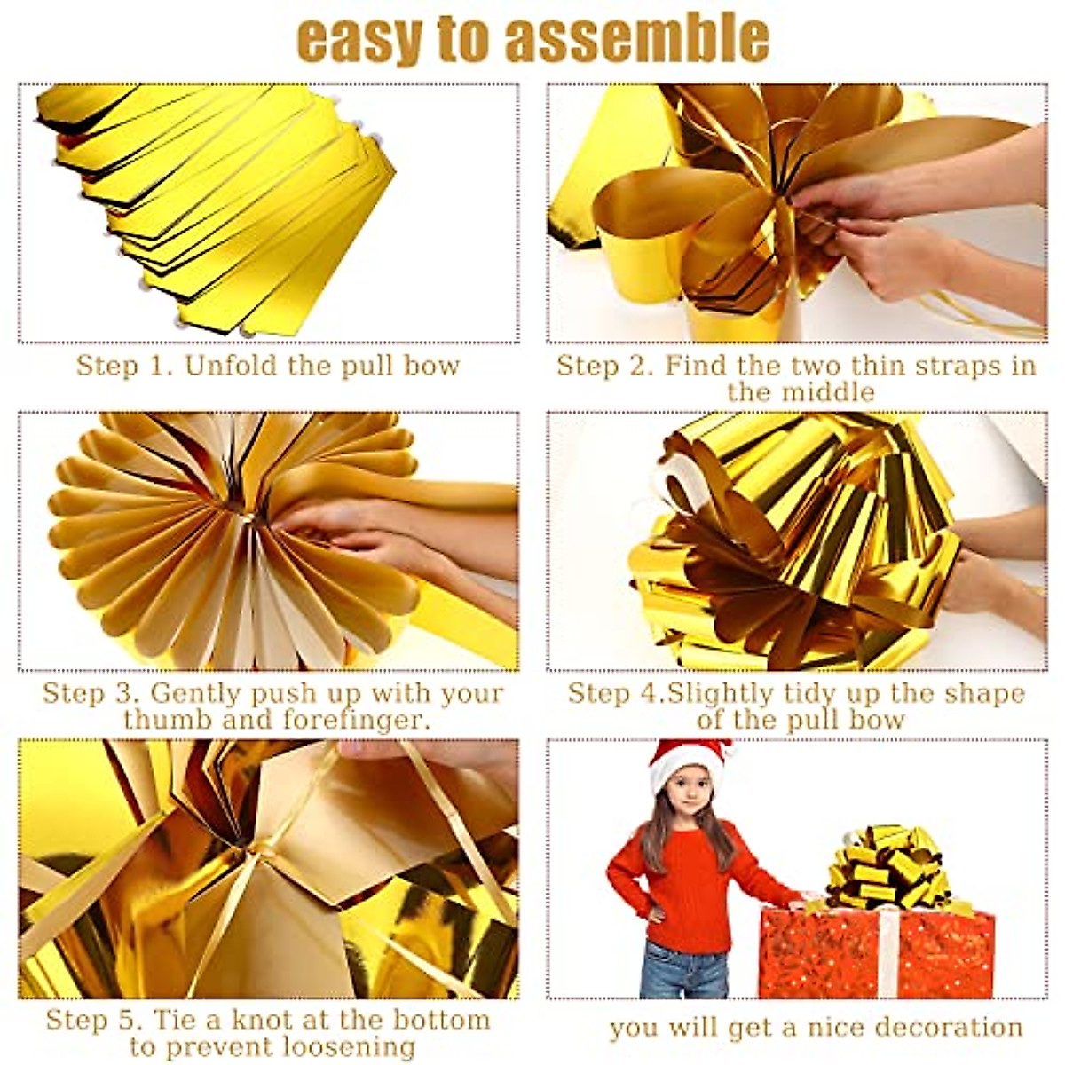 2 Pack Big Car Bow Pull Bow for Cars Gift Wrapping Valentine's Day President's Day Big Gift Bows Giant Bow for Presents Birthday Wedding Office Decorations (Red, 20 Inch) (Gold, 16 Inch)