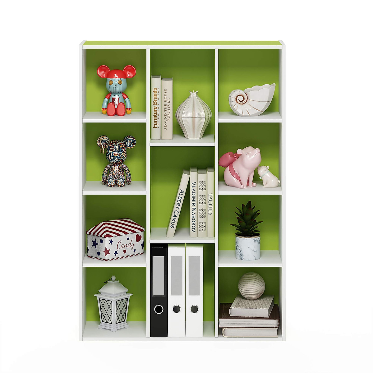 FURINNO 11107WH-GR 7 Reversible, 11-Cube, White Green