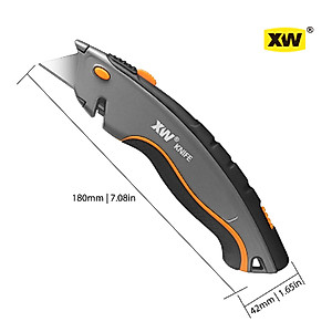 XW Dual-system Safety Utility Knife with Auto-retractable & 3-position Retractable, 2-in-1 Heavy Duty Box Cutter with Total 5 Blades