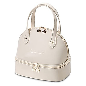 BAKLUCK Lunch Bag Women, Insulated Lunch Box Bag Compact Size with Large Capacity Lunch Tote Bag, Simple Modern Double Decker Waterproof PU Leather - Beige Lunch Bag for Work, Picnic, Travel