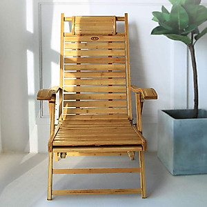 Sun Lounger Garden Chairs Balcony Recliner, Bamboo with Telescopic Foot Pedal Deck Chair Sun Lounger Outdoor Garden Patio Gravity Reclining Chair (Size, Bamboo 4.5cm),Bamboo 4.5cm