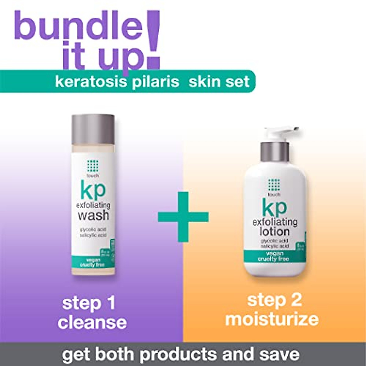 TOUCH Keratosis Pilaris & Acne Exfoliating Body Wash Cleanser Plus Moisturizing Body Lotion