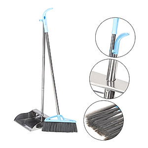 Cabilock 2 Sets Stainless Steel Trash Shovel Dustpan Broom Kit Broom Dustpan Garbage Sweeping Tool Pet Poop Tray Cleaning Dustpan Kit Office Household Stainless Steel + Plastic Floor Brush