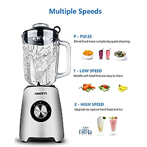 Amateys Quiet Smoothie Blender with 50 Oz Glass Jar,Professional Kitchen Blender for Shakes and Smoothies,Countertop Blender Speed Adjustable for Ice Crush Frozen Fruit Puree Mlikshakes