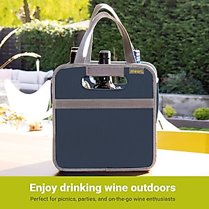 meori Foldable 6 Bottle Wine Tote Marine Blue Organize Crate Glass Dividers Stylish Travel Storage Box Liquor Spirits Tastings Grocery Shopping Hostess Gift (A100616)