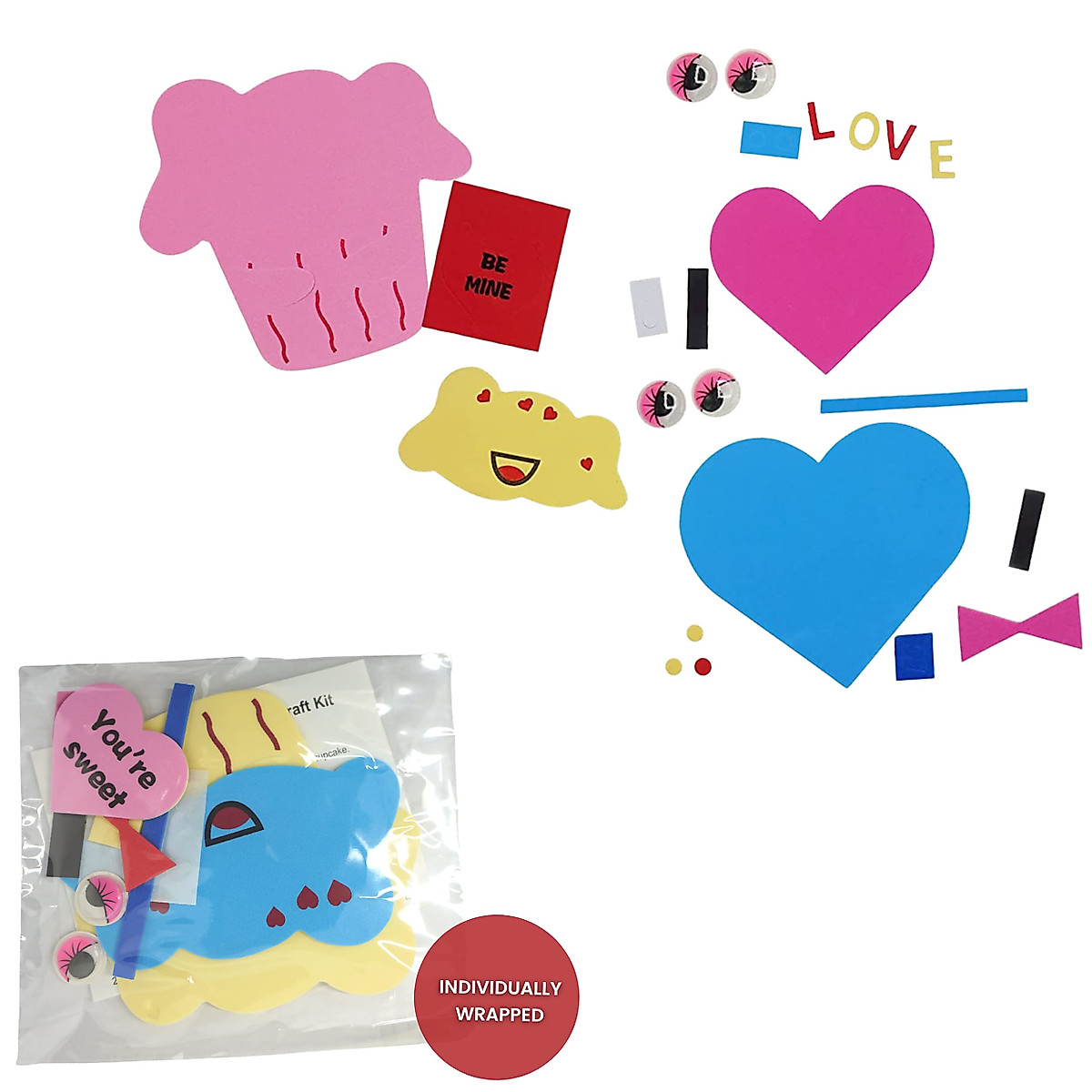 4E's Novelty Valentines Crafts for Kids Foam (Makes 12) Magnet Cupcake & Heart Cookie Kit Valentines Day Crafts for Kids Bulk for Classroom Home Activity