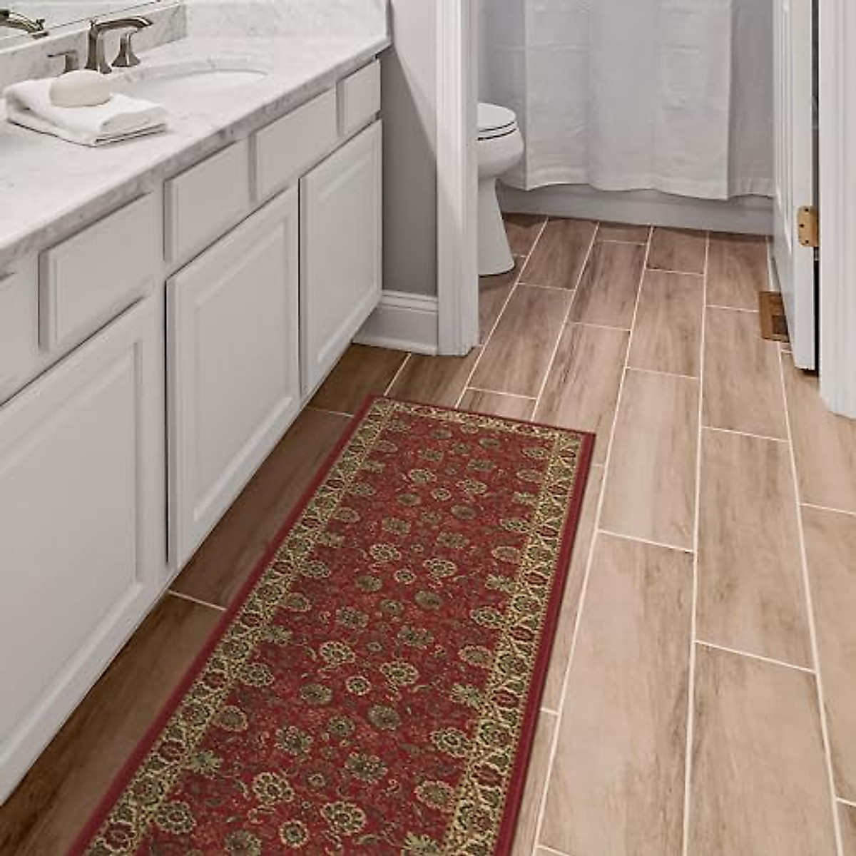 Ottomanson Machine Washable Oriental Design Non-Slip Rubberback 2x5 Traditional Runner Rug for Hallway, Kitchen, Bedroom, Entryway, 20" x 59", Red