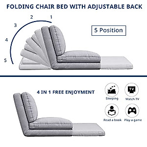 FONTOI Sofa Convertible Sleeper Chair Folding Guest Floor Bed Adjustable for Small Room Apartment, Light Gray