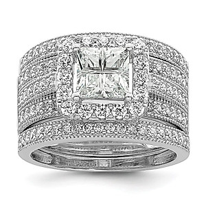 Diamond2Deal 925 Sterling Silver Rhodium plated Cubic Zirconia 3 piece Bridal Ring Set Size-6