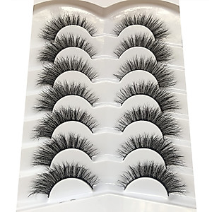Pooplunch False Eyelashes Cat Eye Look Fluffy Wispy Faux Mink Lashes 7 Pairs 14MM Natural Extension Volume 8D Soft Curly Fake Eyelashes Strips Pack