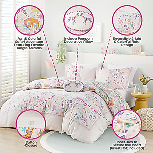 Urban Habitat Kids Queen Duvet Cover Set, Favorite Jungle Animals Fun Safari Adventures, BCI Cotton Comforter, All Sasons Bedding Reversible Duvet Cover, Sham & Pillow, Lulu, Full/Queen Purple 4 Piece