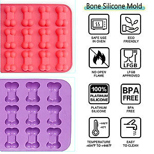 PIVHWIR Bone Silicone Molds, Food Grade Non-Stick Silicone Molds for Chocolate, Candy, Dog Treats, Jelly, Ice Cube ( 4 PCS, Red+Purple )