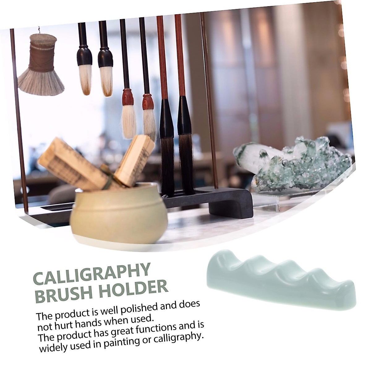 Imitation Jade Calligraphy Brush Holder Chinese Brush Rack Home Office Paint Brush Rest Organizer Chinese Calligraphy Practice Supplies