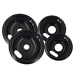 W10290350 and W10290353 Range Cooktop Porcelain Drip Pans Set Compatible with Whirlpool Includes 2 8-Inch and 2 6-Inch Pans,4pack, Black