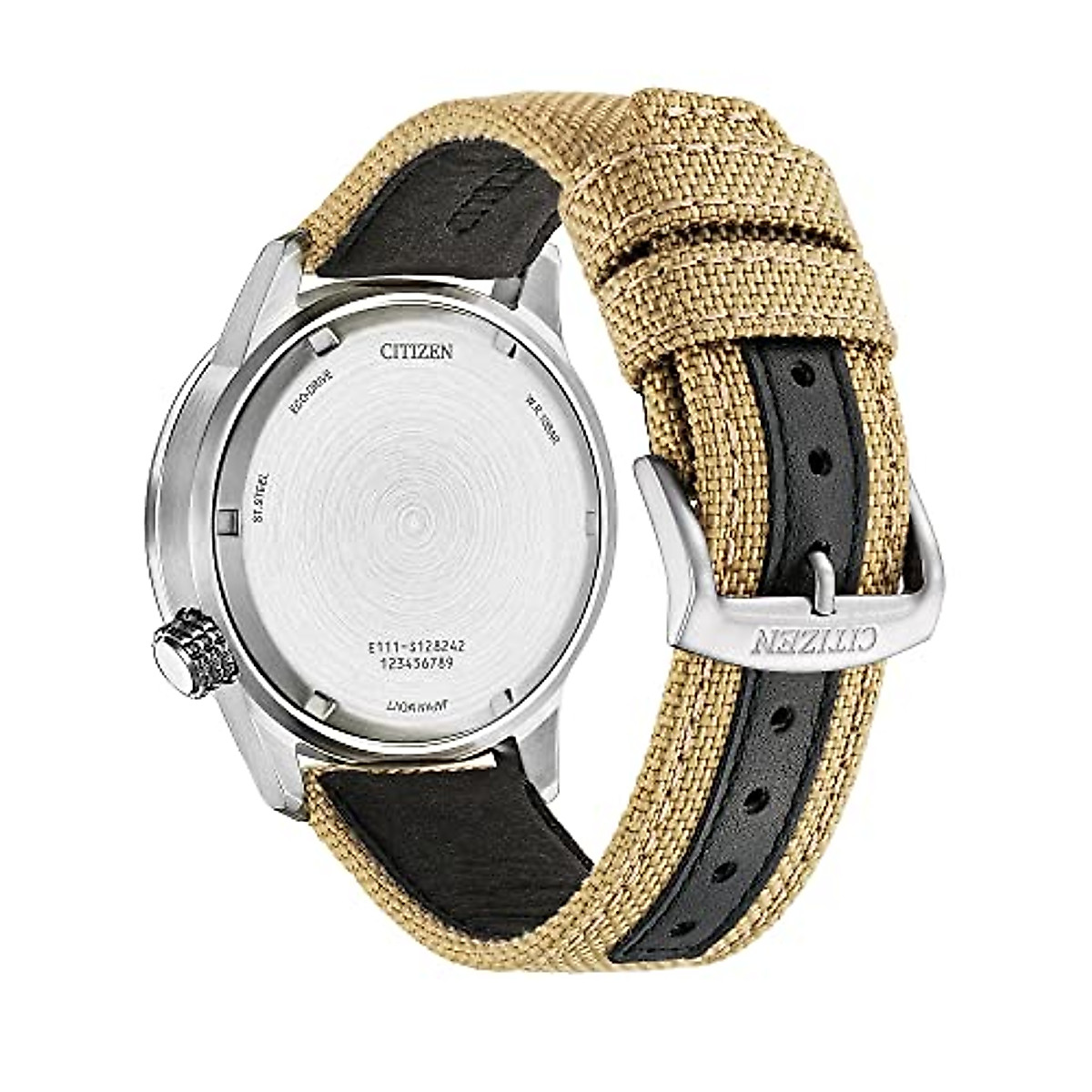 Citizen Men's Eco-Drive Weekender Avion Field Watch in Stainless Steel with Khaki Nylon Strap, Black Dial (Model: BM7550-01E)